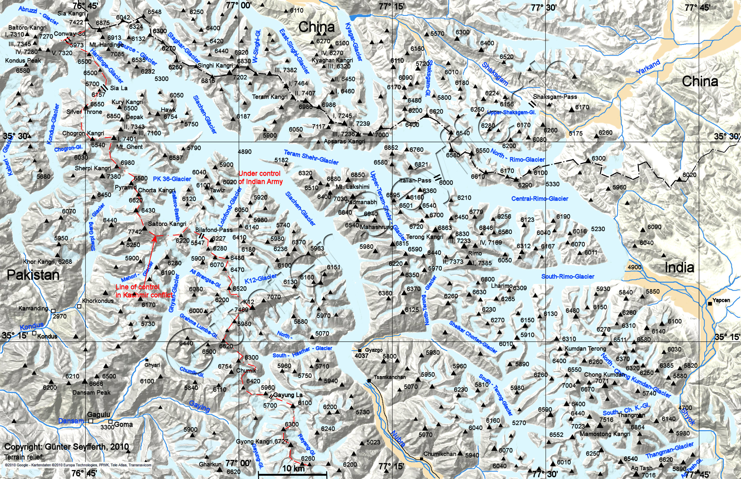Karakorum South-East, Saltoro Range, Siachen-Muztagh, Rimo-Muztagh